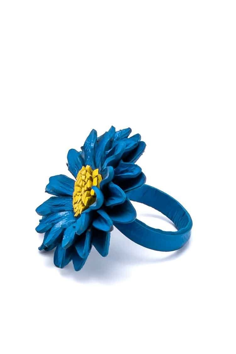 Leather blue flower Ring – awatara